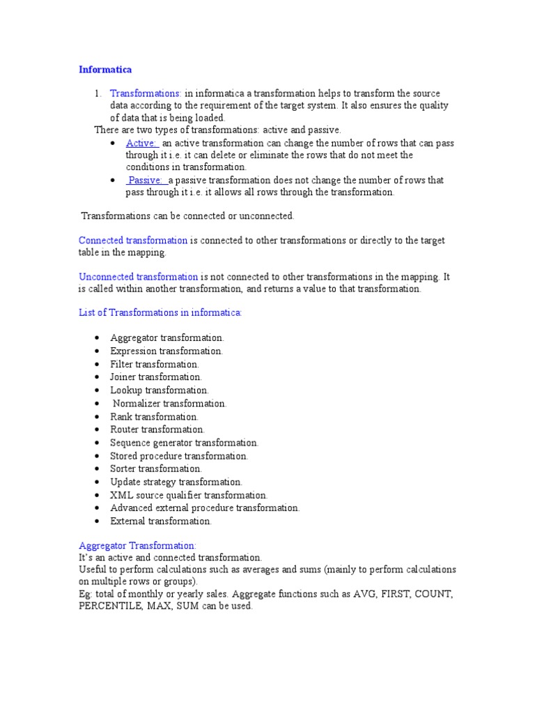 An Overview of Transformations in Informatica: Types, Functions, and ...