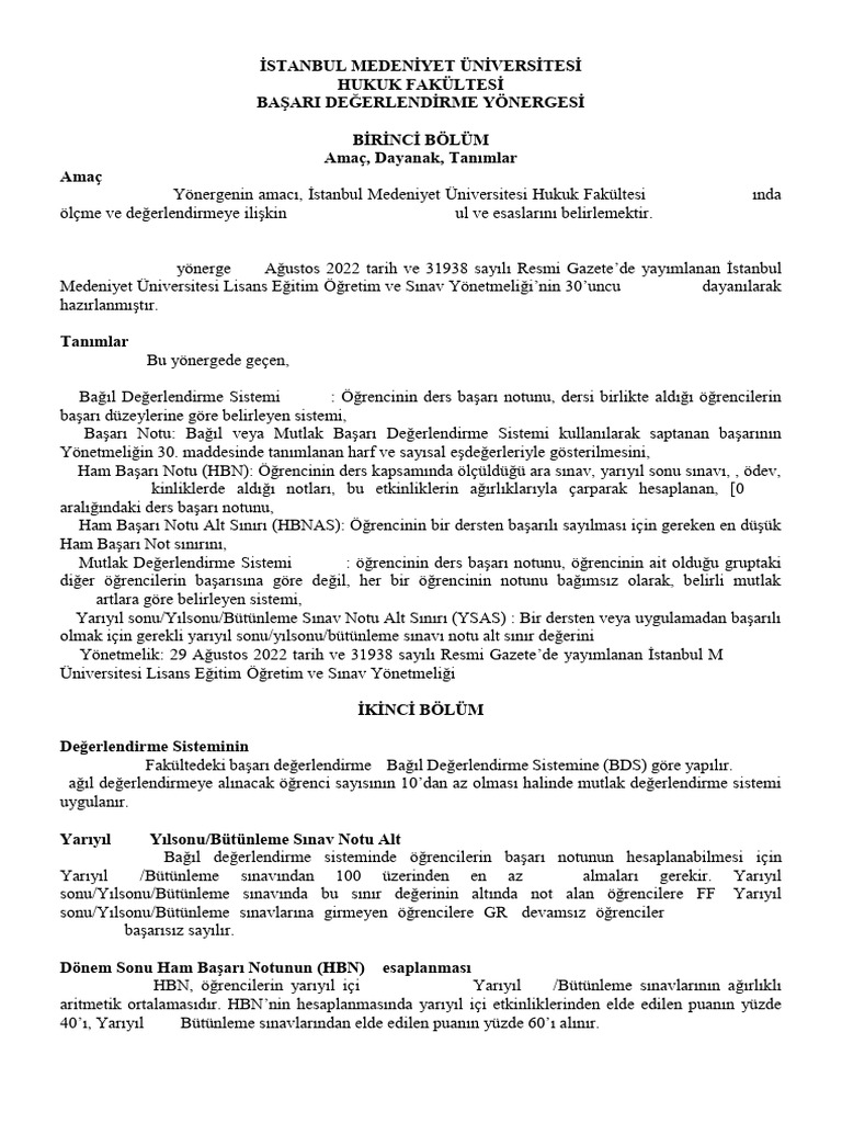 Hukuk Fakultesi Bagil Degerlendirme Yonergesi1 | PDF