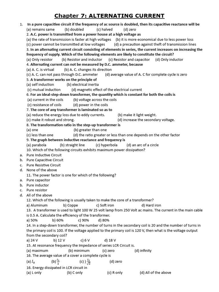 CH 7 Alternating Current | PDF | Inductor | Transformer