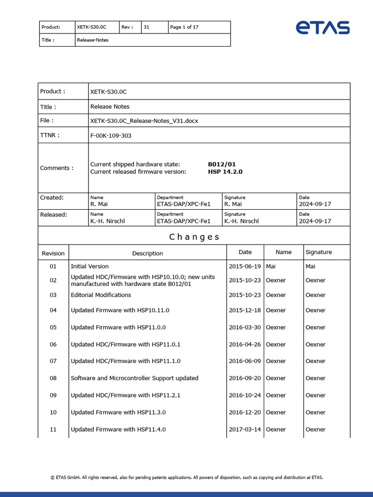 Etas Xetk s30.0c v31 Release Notes en 20240926 | PDF | Field ...