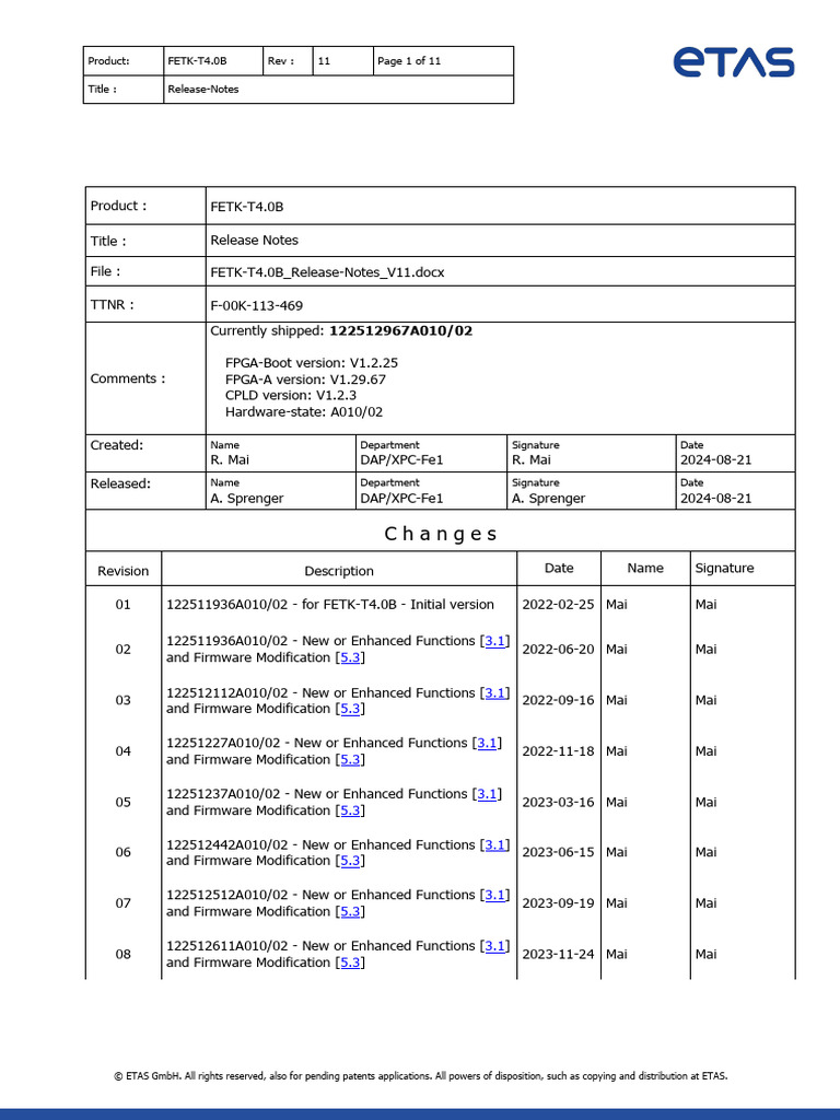 Etas Fetk t4.0b Release Notes v11 en 20240926 | PDF | Field ...