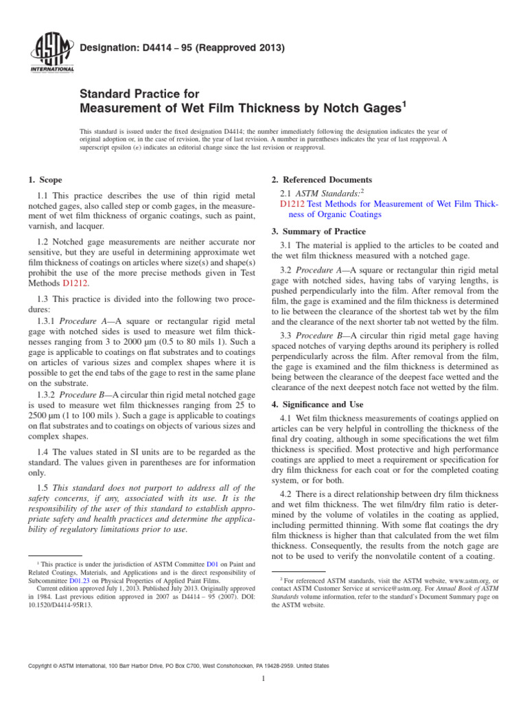 ASTM D4414 - 95 (Reapproved 2013) | PDF | Coating | Materials