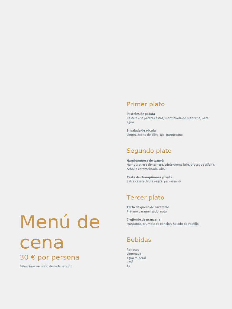 Menú Elegante de Cena por 30 € | PDF | ensalada | Hamburguesas