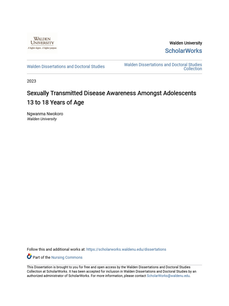 Sexually Transmitted Disease Awareness Amongst Adolescents 13 to | PDF | Sexually Transmitted ...