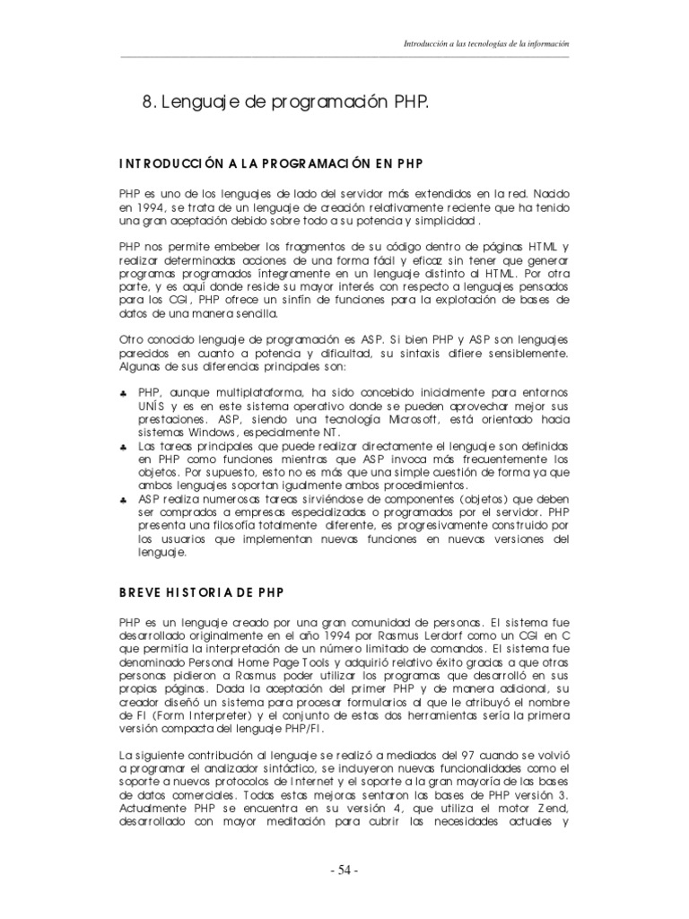 8.Lenguaje de programaciÃ³n PHP | PDF | Php | Desarrollo de software