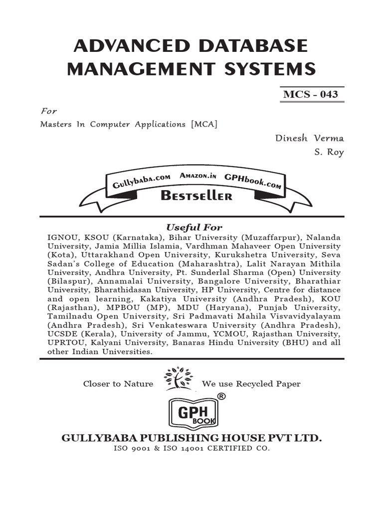 Dinesh Verma - MCS-043 Advanced Database Management Systems (2021) | PDF | Databases | Use Case