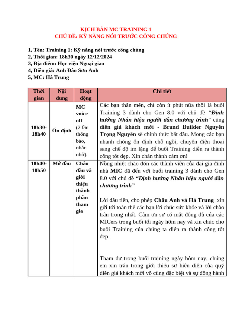 (MC) Script MC Training 01 | PDF