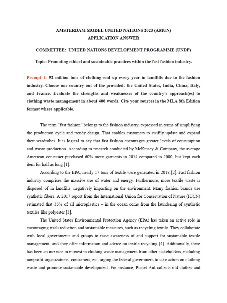 (AMUN 2023) Application Answer - Le Doan Ha Trung | PDF | Waste | Clothing