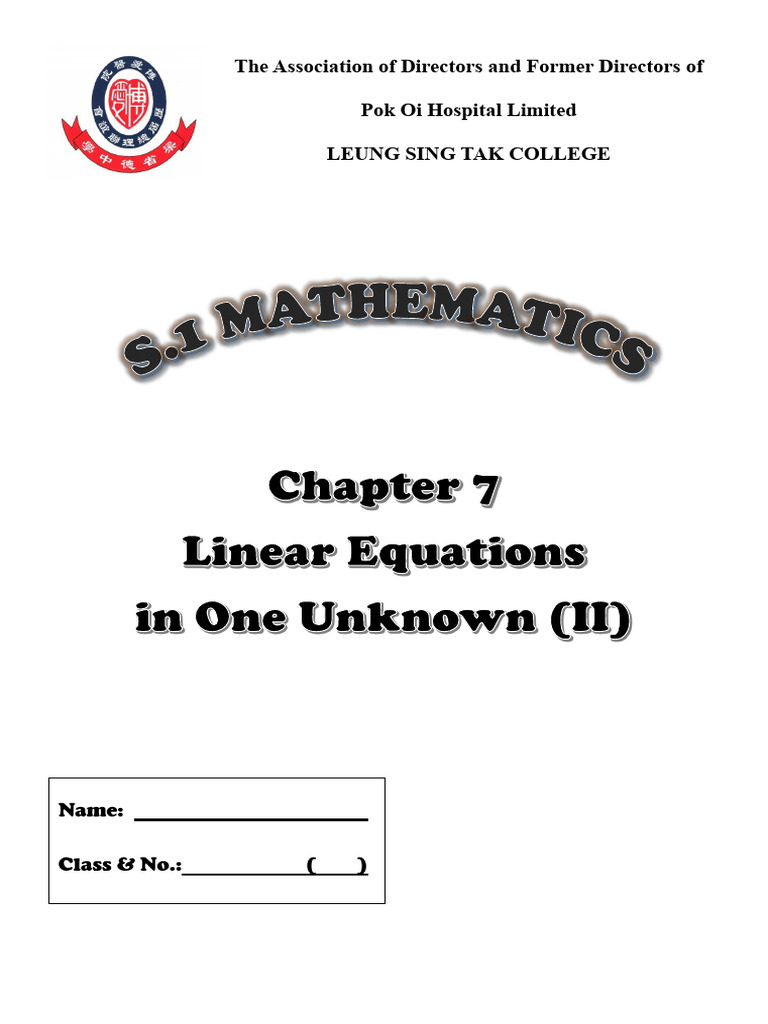 S1 - Ch07 - Linear Equations in One Unknown (II) | PDF | Equations | System Of Linear Equations