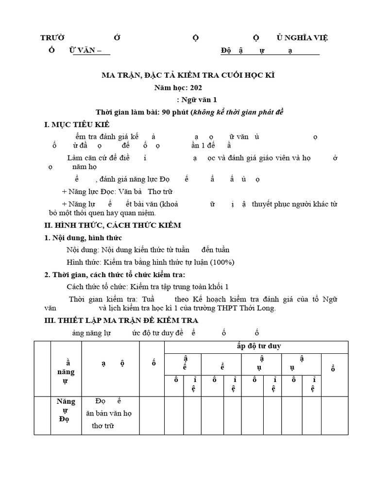 NV10 HK1 - MA TRẬN, ĐẶC TẢ | PDF