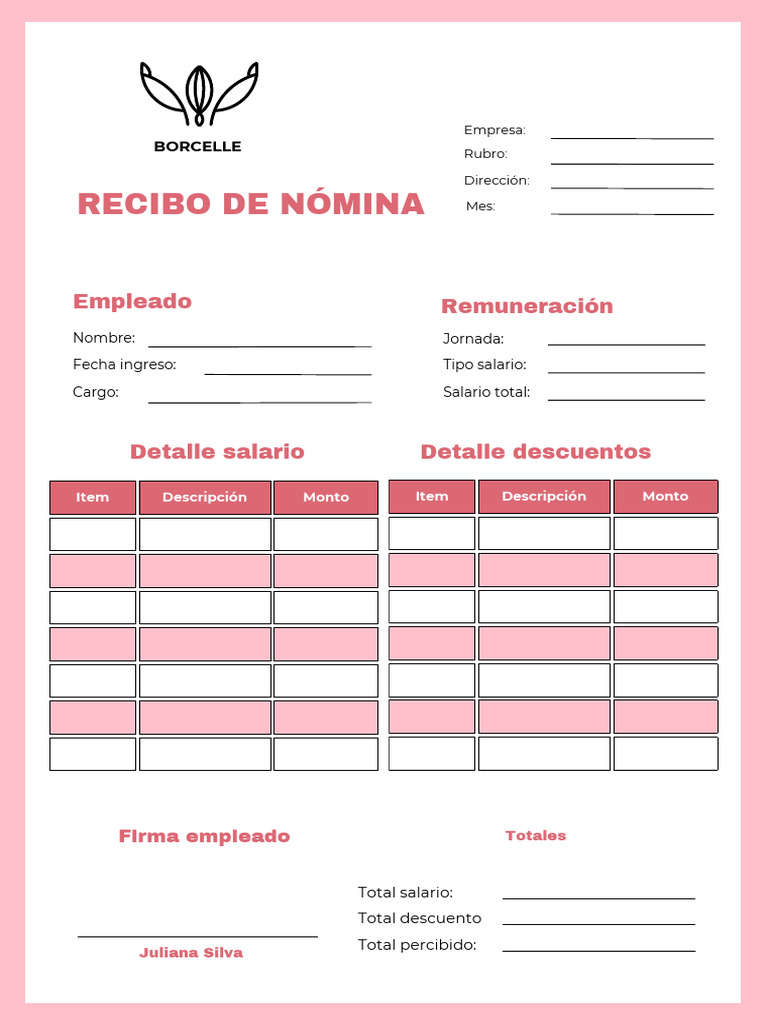 A4 Recibo de Nomina Moderno Rosado | PDF