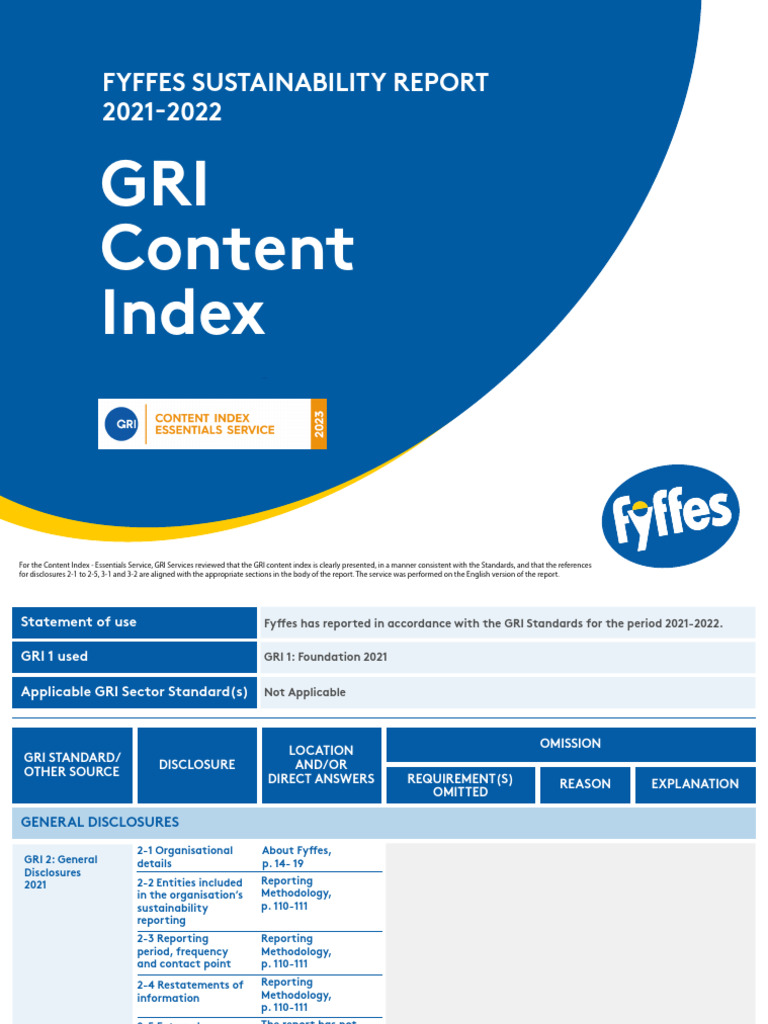 Fyffes Sustainability Report 2021 2022 GRI Content Index | PDF ...