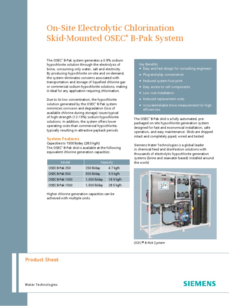 On-Site Electrolytic Chlorination Skid-Mounted OSEC B-Pak System | PDF ...