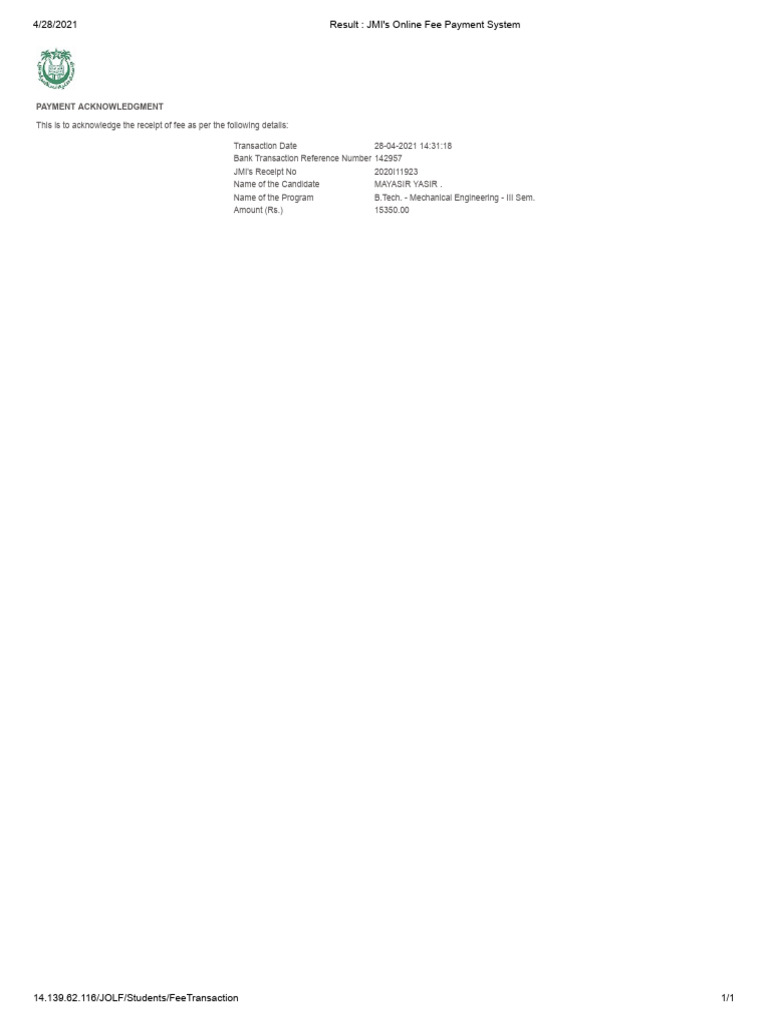 Online Fee Receipt | PDF