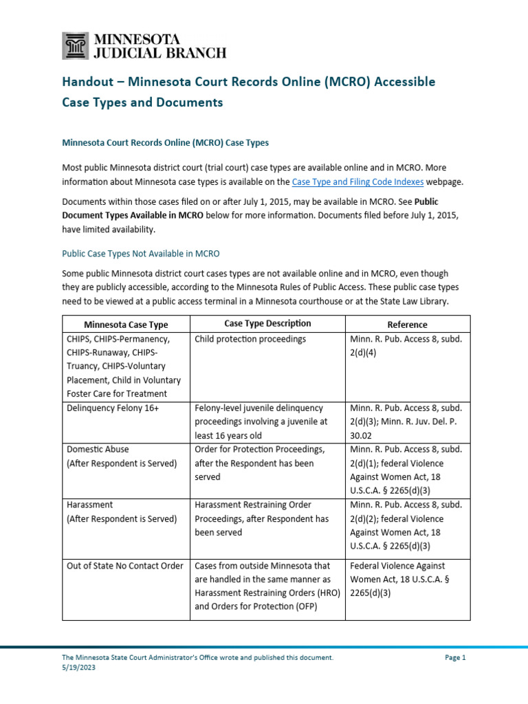 MCRO Case Types and Document Access | PDF | Restraining Order ...