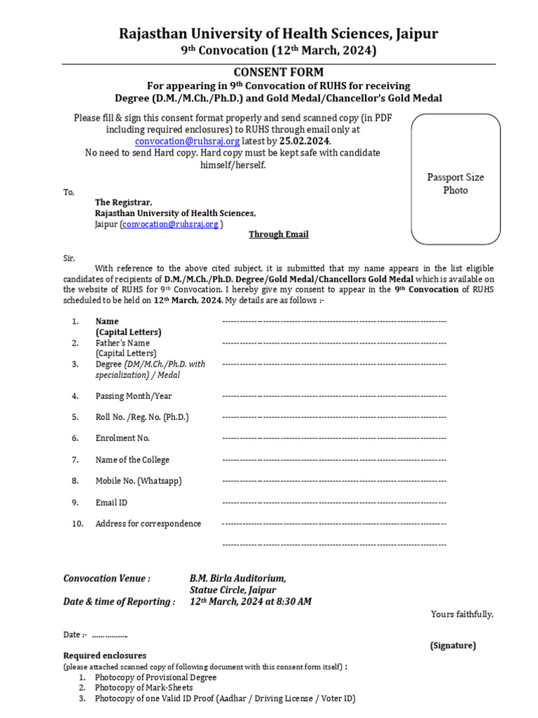 9th_Convocation_Consent-Form-DM-MCH-PHD-Medal (1) | PDF | Government | Government And Personhood