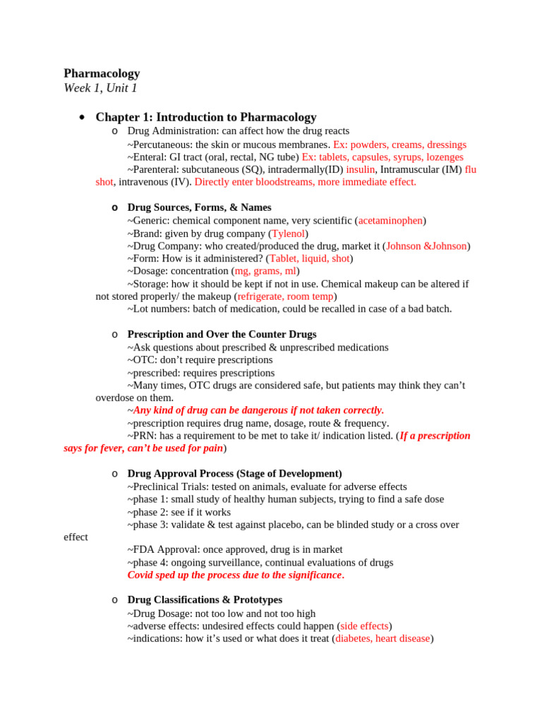 Pharmacology - Week 1 | PDF | Dose (Biochemistry) | Chemistry