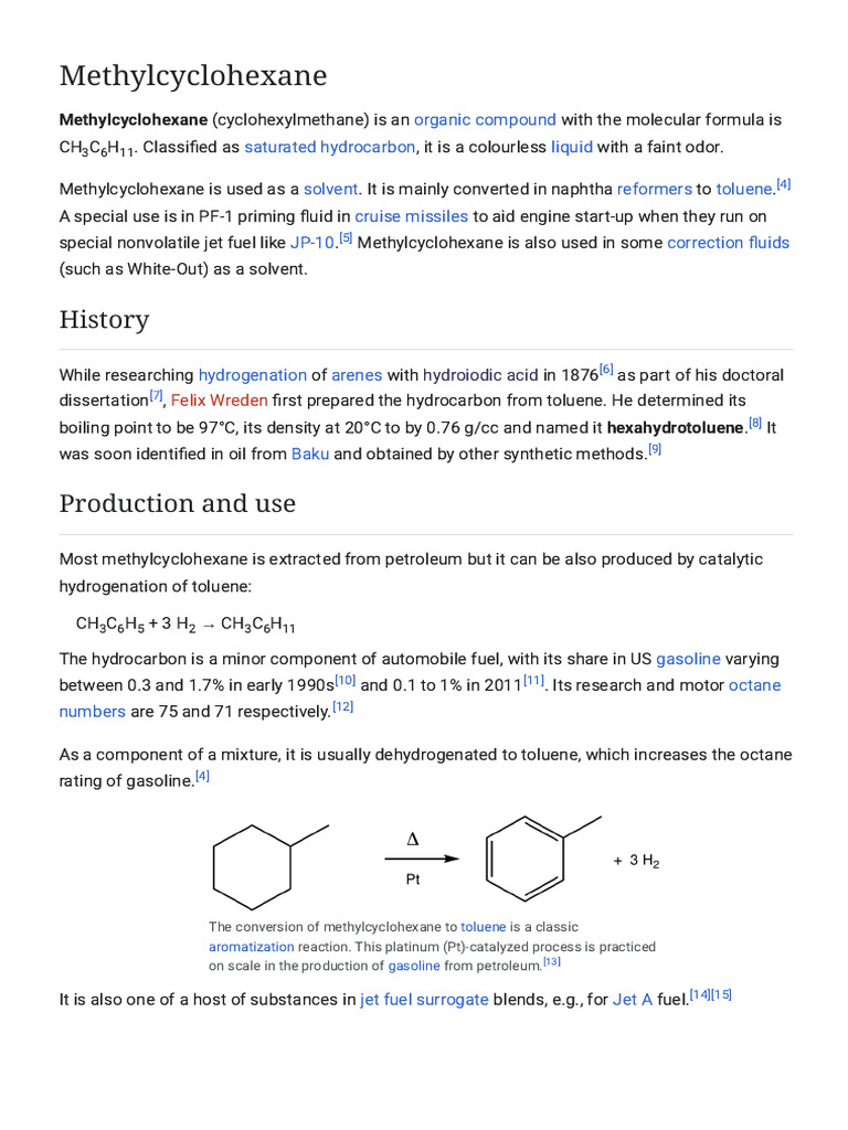 Methylcyclohexane Properties & Uses | PDF | Chemistry | Organic Chemistry