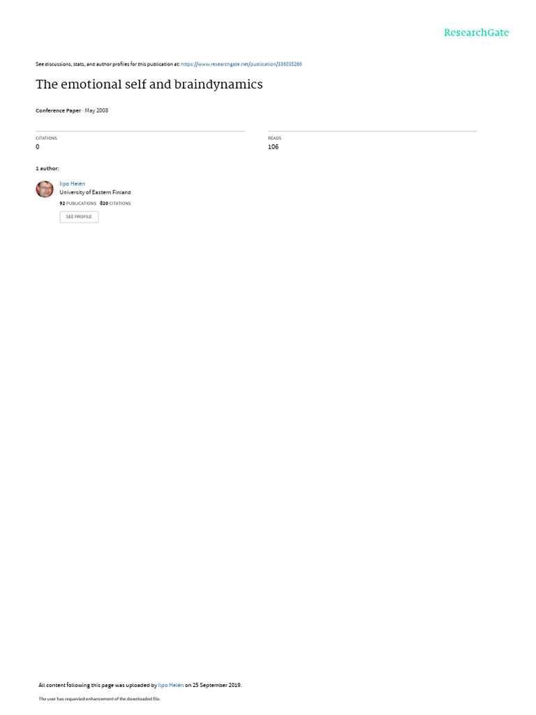 Ilpo Helen 2008 - The Emotional Self and Braindynamics | PDF | Stress (Biology) | Emotions