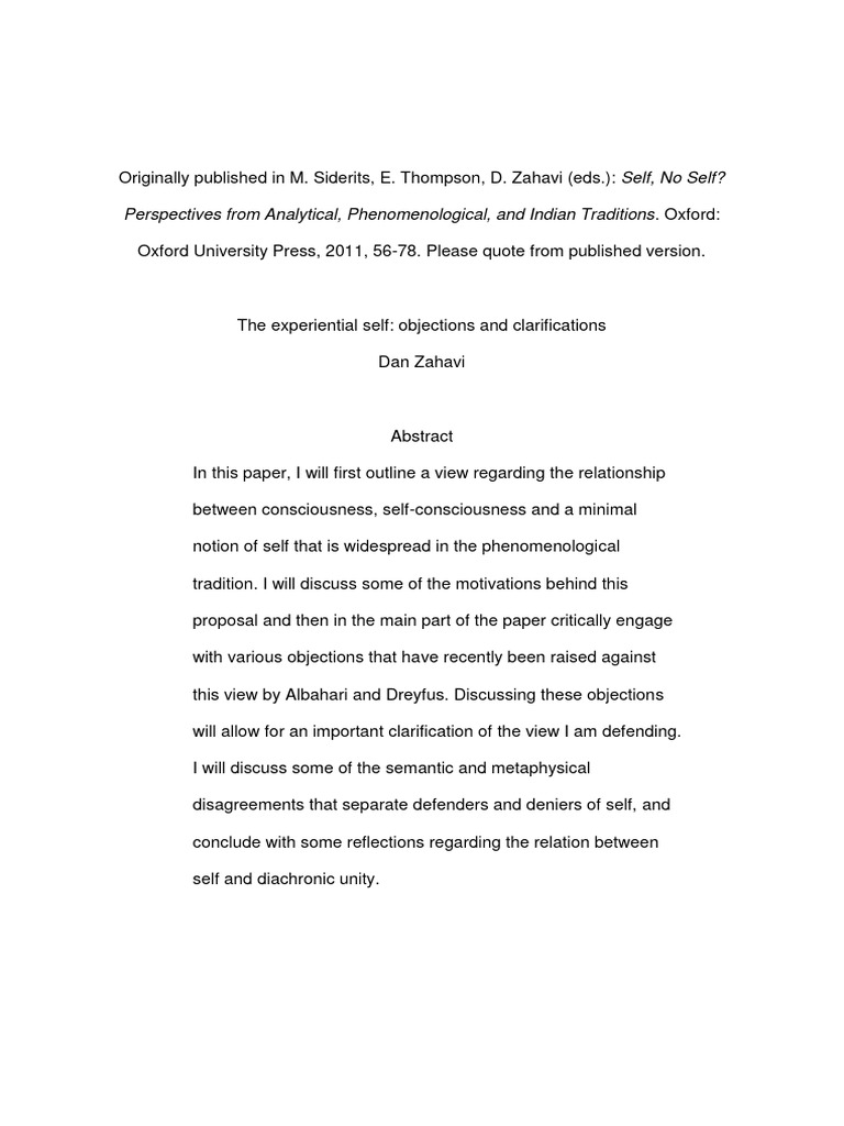 Experiential Self: Objections & Clarifications | PDF | Experience | Self