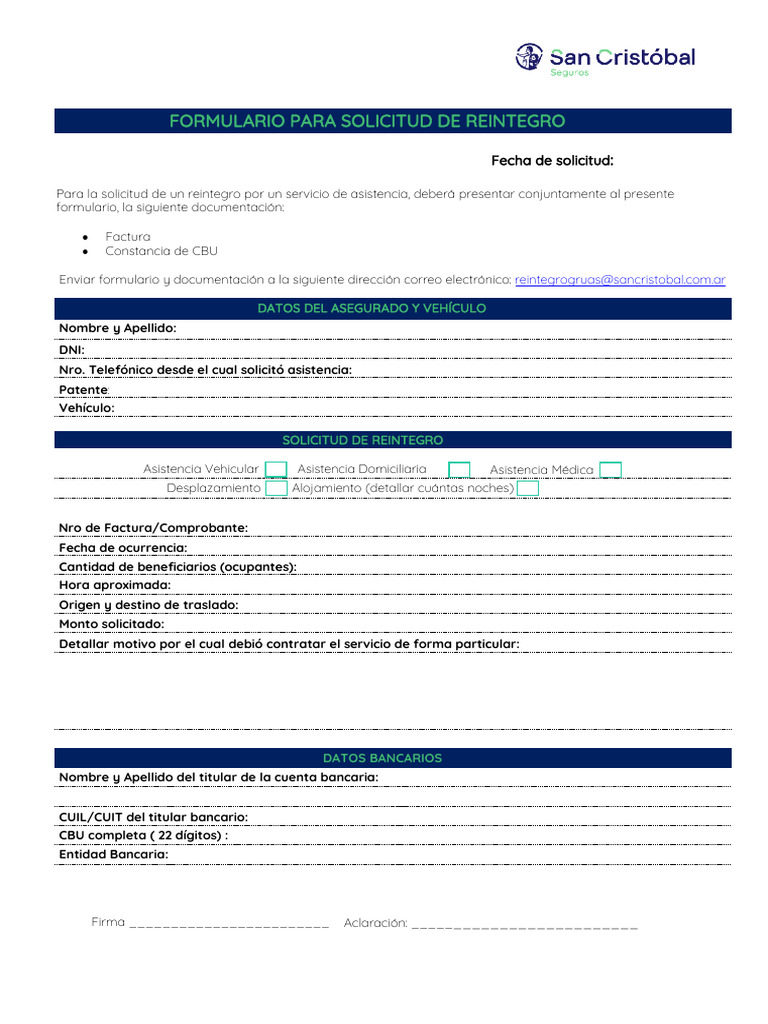 Formulario para Solicitud de Reintegro 1 | PDF