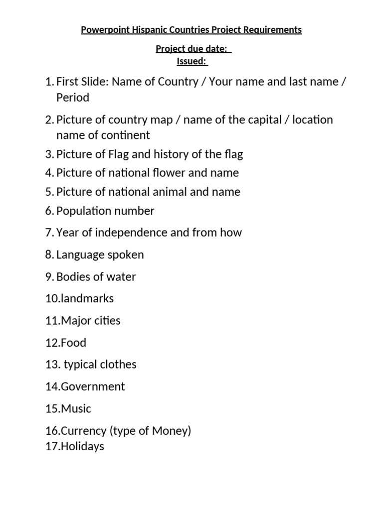 Hispanic Countries Project Guidelines | PDF