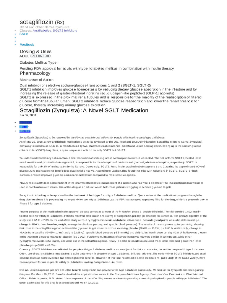 Sotagliflozin - zynquista.SGLT 1 &2 INHIBITOR | PDF | Diabetes ...