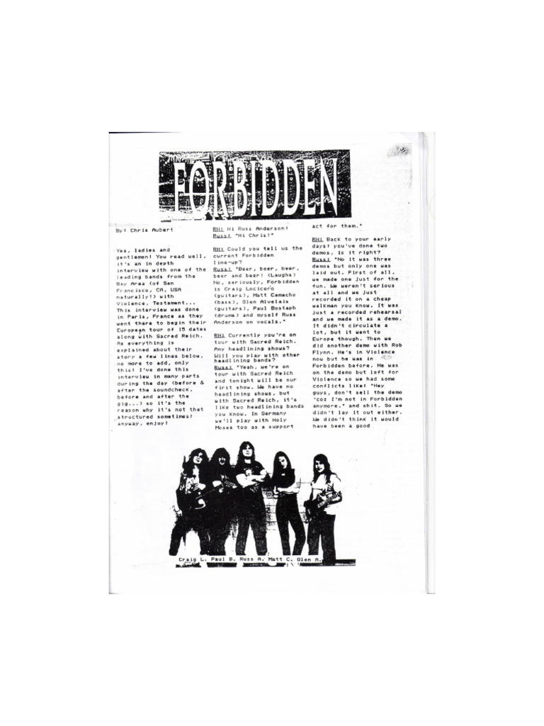 Forbidden Band Interview 1989 Ripping Headaches X Russ Anderson, Craig ...