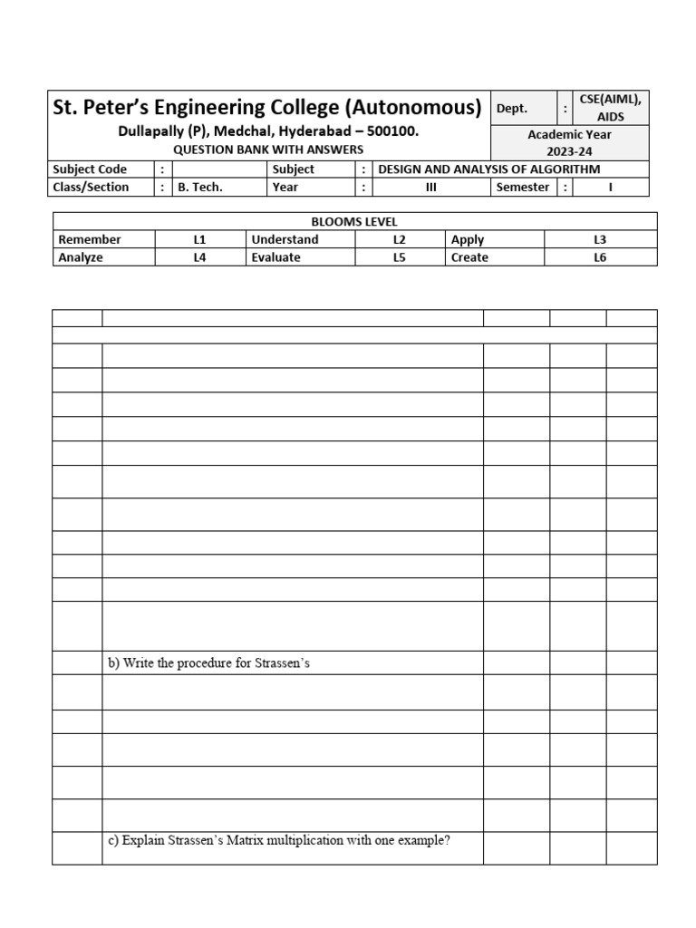 Algorithm Design & Analysis Q&A | PDF | Time Complexity | Dynamic Programming