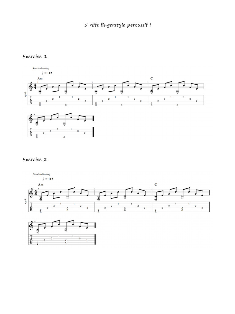 Tabs 5 Riffs Fingerstyle Percussif | PDF