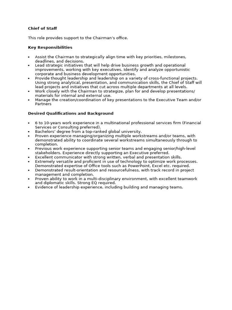 Chief of Staff Role Overview and Requirements | PDF