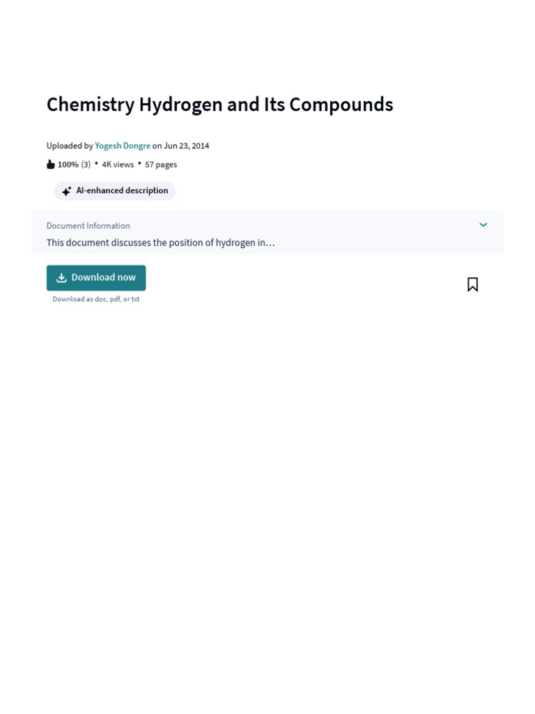 Chemistry Hydrogen and Its Compounds - PDF - Hydride - Hydrogen | PDF ...