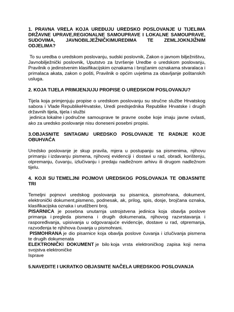Uredsko Poslovanje Odgovori | PDF