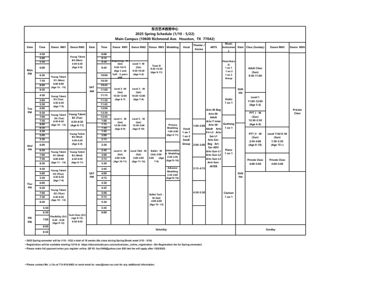 2025 Arts Class Schedule | PDF