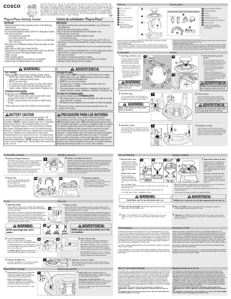 User Guide - Cosco® Play in Place Activity Center Item No WA120 (8298B ...