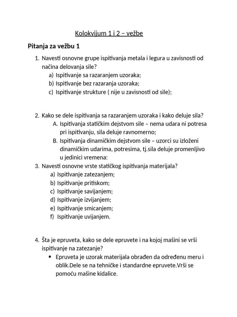 Tehnologija Materijala Vezbe 1, 2 RGF | PDF