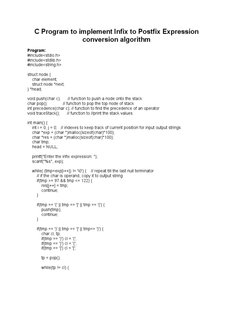 C Program To Implement Infix To Postfix Expression Conversion Algorithm ...