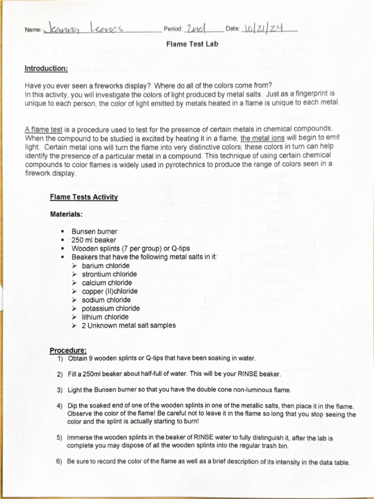 Flame Test Lab | PDF