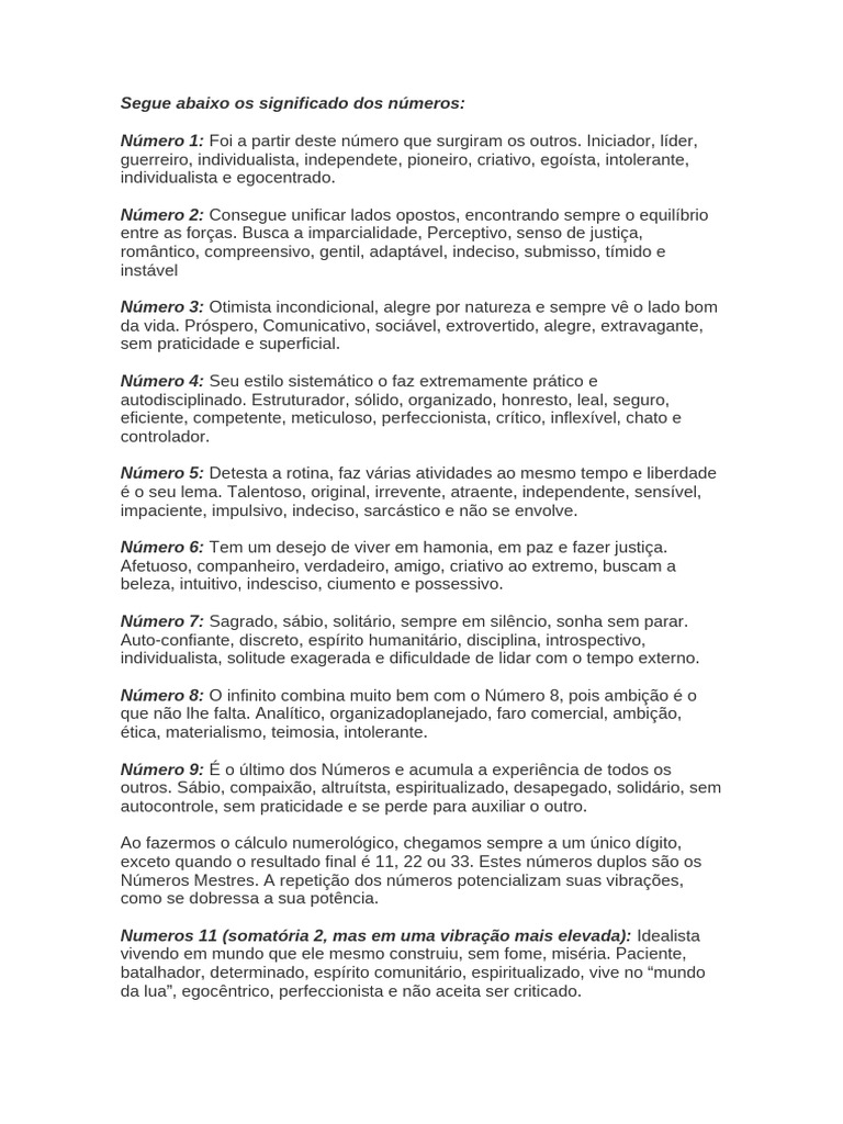 Significados dos Números na Numerologia | PDF