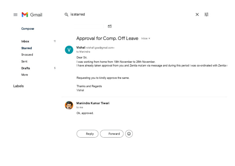Approval For Comp. Off Leave - 19th To 26th | PDF