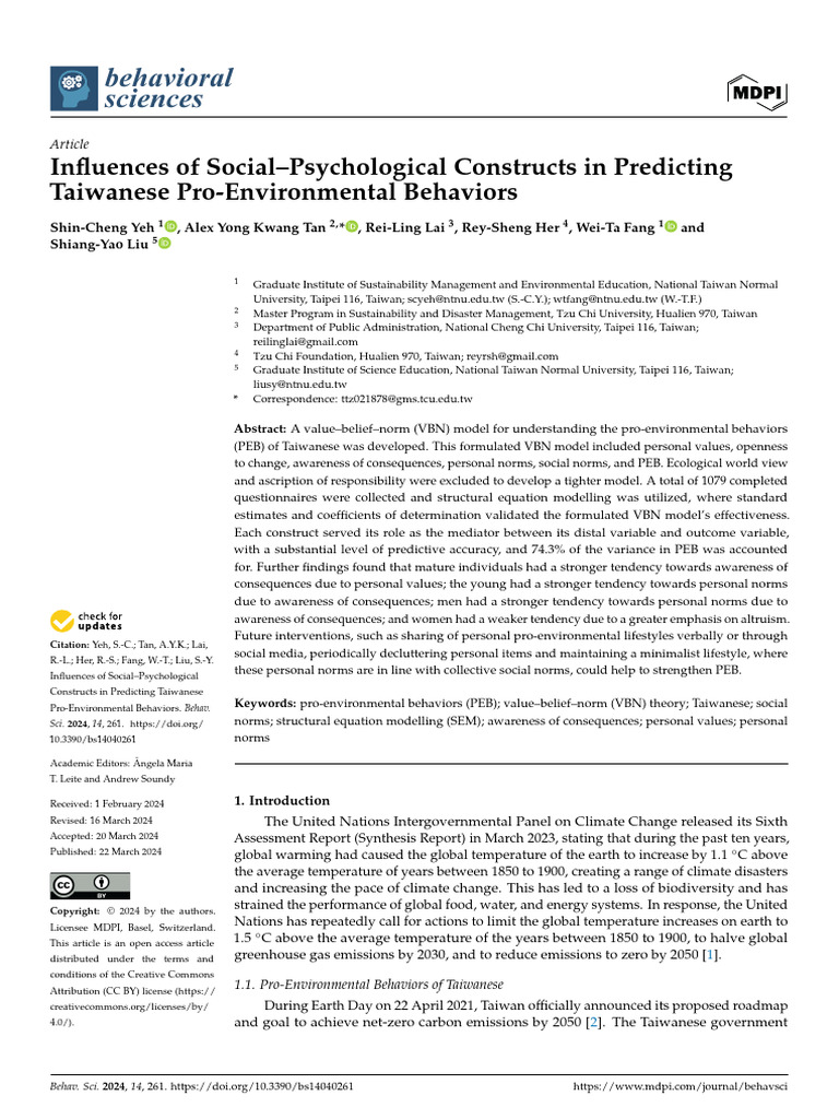 Influences of Social–Psychological Constructs in Predicting Taiwanese ...