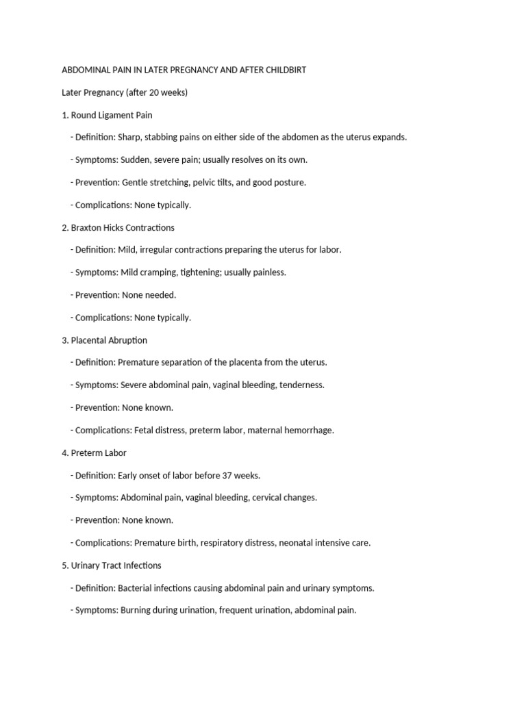 Abdominal Pain in Later Pregnancy & After Childbirth | PDF | Childbirth ...