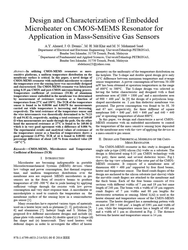 Polysilicon Microheaters in MEMS Gas Sensors | PDF | Electrical ...