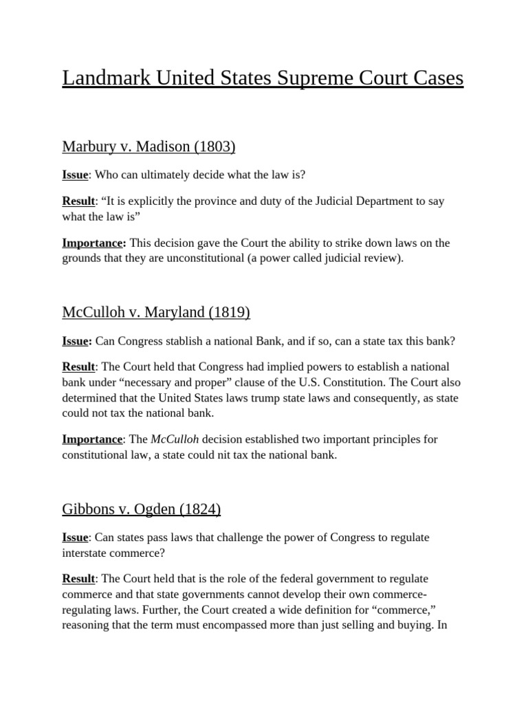 Landmark United States Supreme Court Cases | PDF | First Amendment To ...
