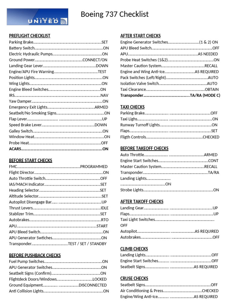 vUAL 737 Checklist | PDF | Transport | Aircraft