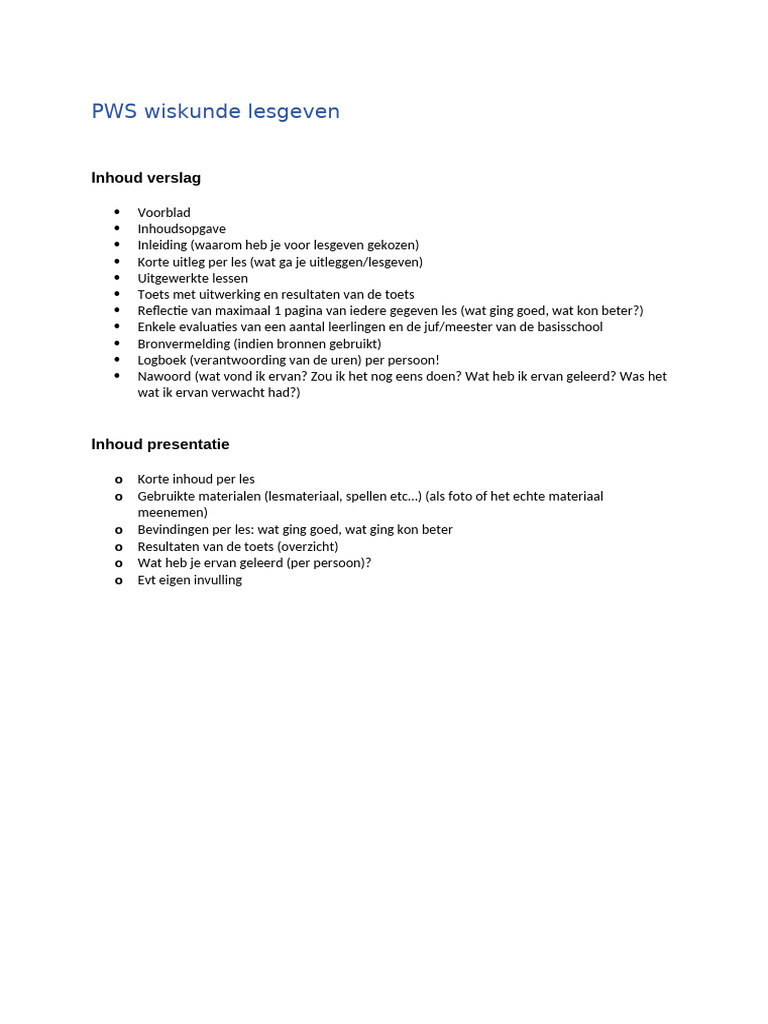 Pws Verslag Wislesgeven&presentatie | PDF