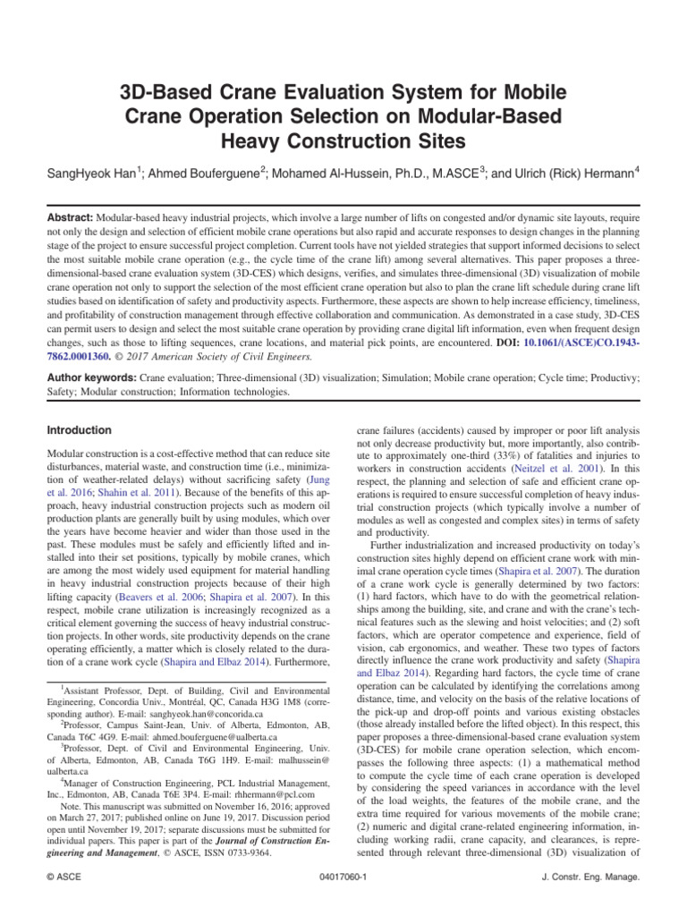 3D-Based Crane Evaluation System For Mobile Crane Operation Selection On Modular-Based Heavy ...