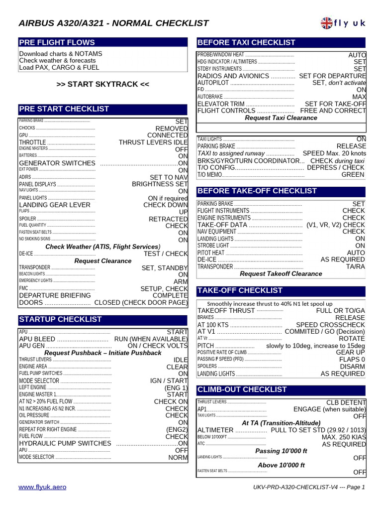 UKV-PRD-A320-CHECKLIST-V4 (1) | PDF | Aerospace | Aviation Safety