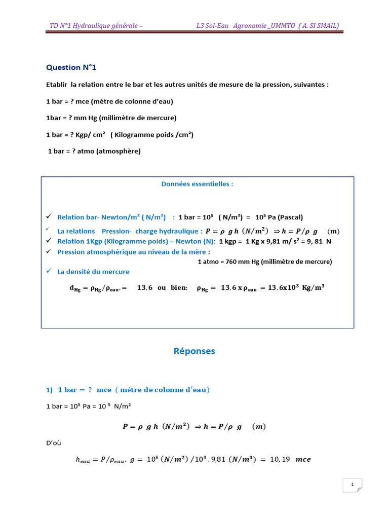 Conversion des unités de pression en hydraulique | PDF | Atmosphère ...