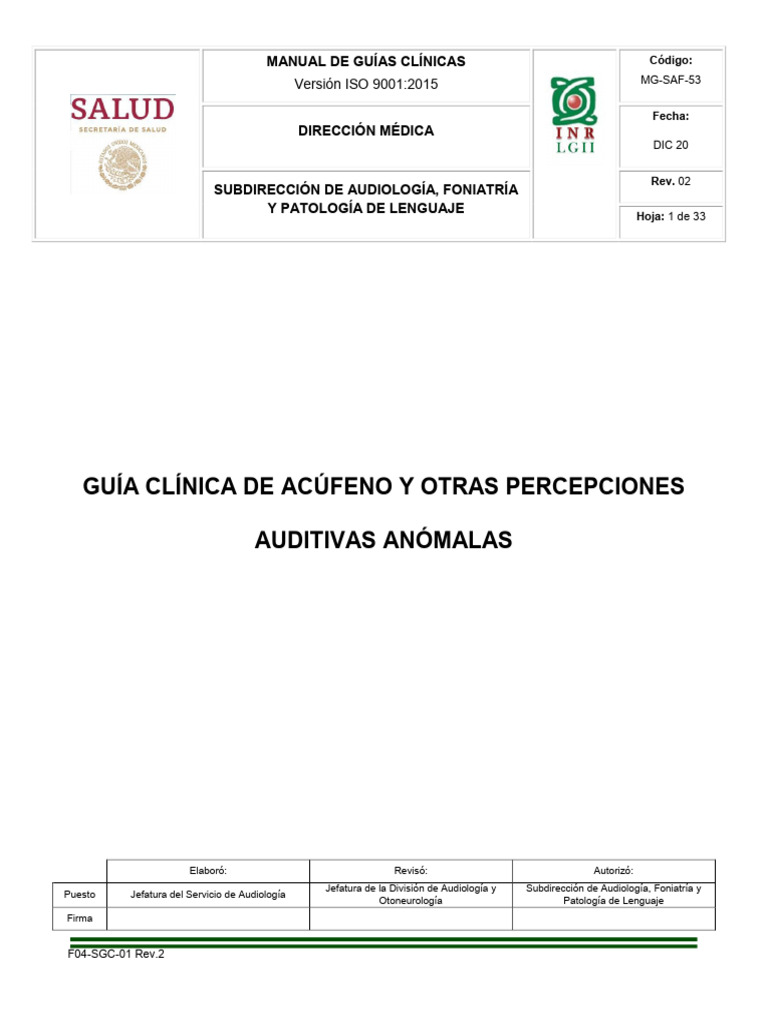 ACUFENO GUIA CLINICA | PDF | Tinnitus | ruido